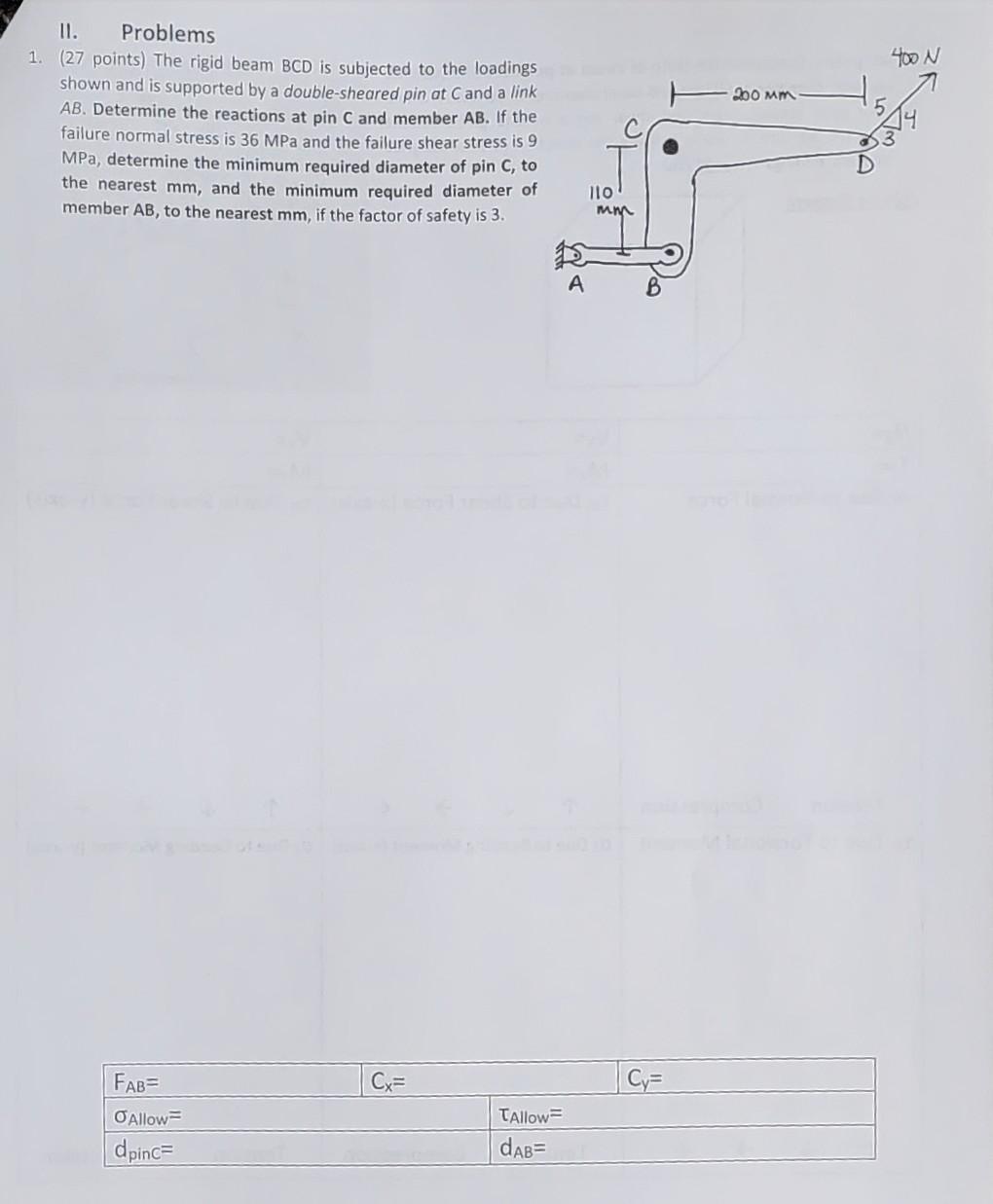 Solved 1. ( 27 points) The rigid beam BCD is subjected to | Chegg.com