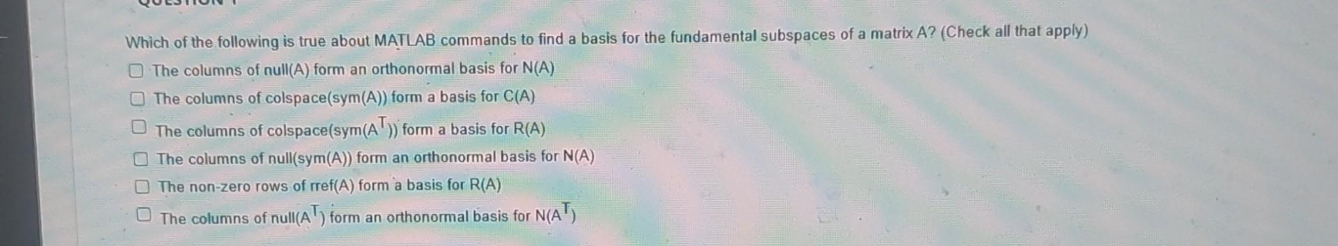 Solved Which of the following is true about MATLAB commands | Chegg.com