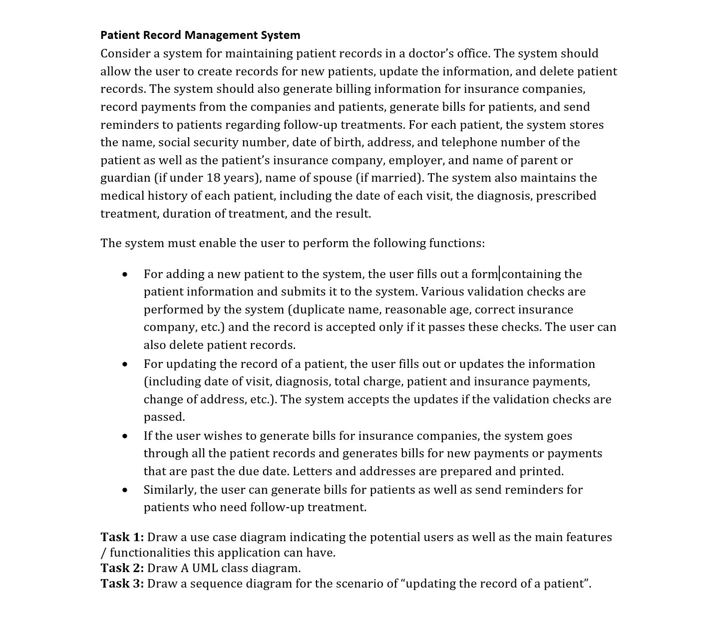 Solved Patient Record Management SystemConsider a system for | Chegg.com