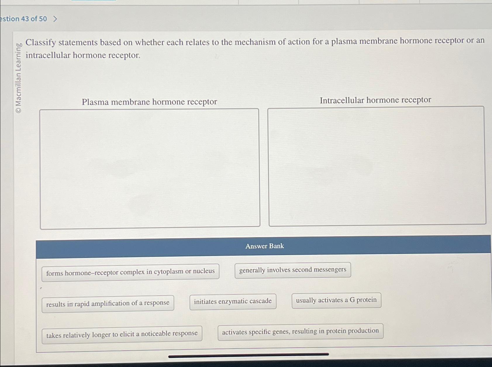 Solved estion 43 ﻿of 50Classify statements based on whether | Chegg.com