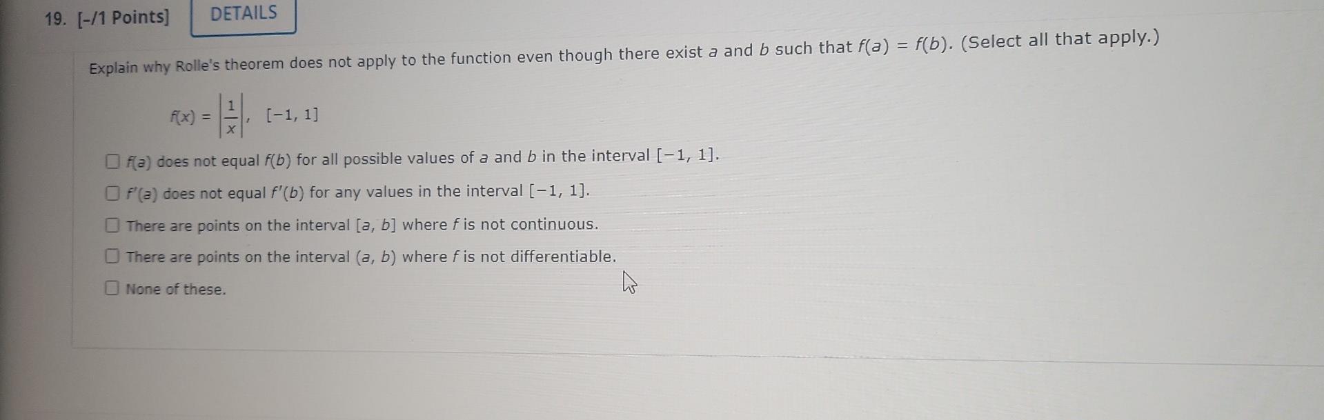 Solved Explain why Rolle's theorem does not apply to the | Chegg.com