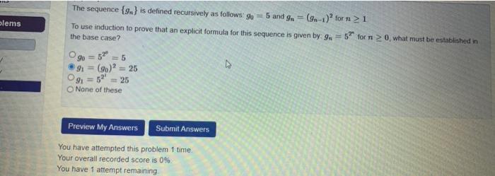 Solved The sequence {gn} is defined recursively as follows | Chegg.com