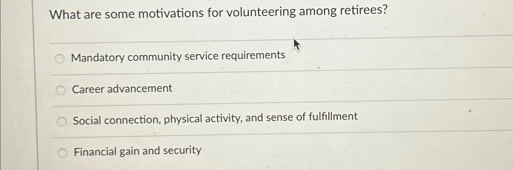 Solved What are some motivations for volunteering among | Chegg.com