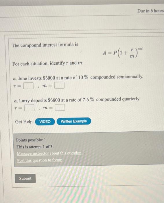 Solved The compound interest formula is A=P(1+mr)mt For each | Chegg.com