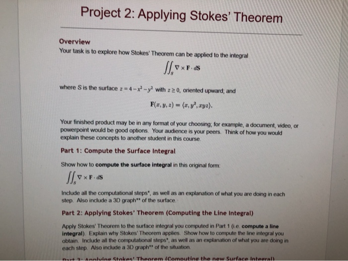 Solved Project 2: Applying Stokes' Theorem Overview Your | Chegg.com