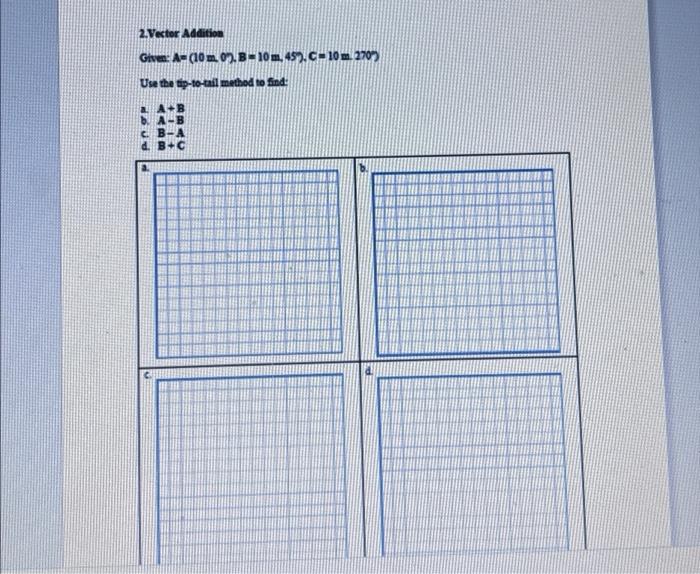 Solved 2.Vector Addition Given: A-(10 m. 0"), B-10 m. 45). | Chegg.com