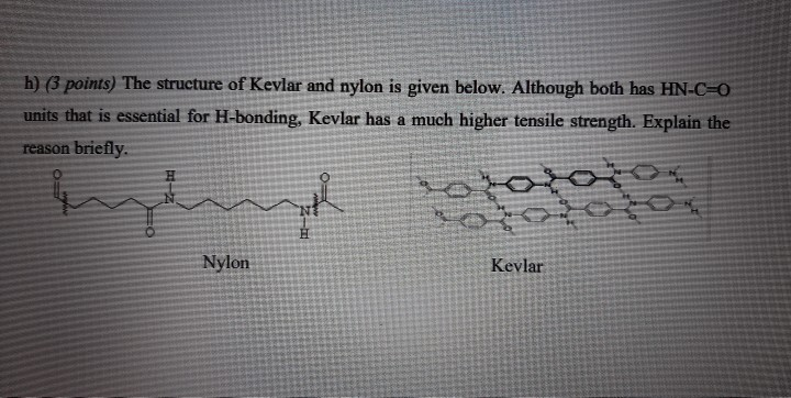 Solved h) (3 points) The structure of Kevlar and nylon is | Chegg.com