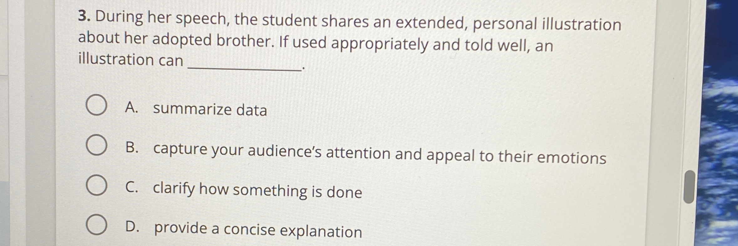 Solved During her speech, the student shares an extended, | Chegg.com