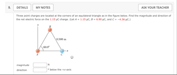 Solved Three point charges are located at the comers of an | Chegg.com