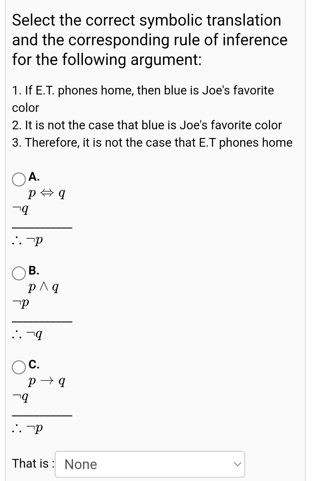 Solved Select the correct symbolic translation and the | Chegg.com
