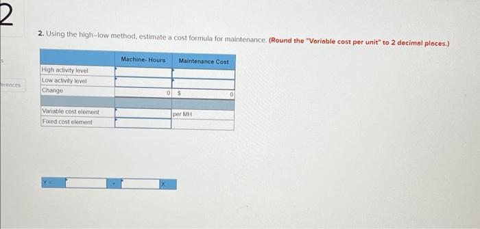 Solved 2. Using the high-low method, estimate a cost formula | Chegg.com