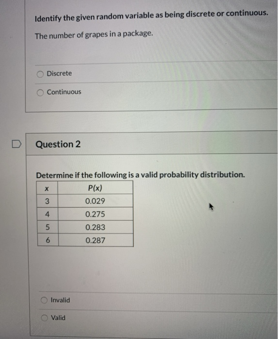 Solved Identify the given random variable as being discrete | Chegg.com