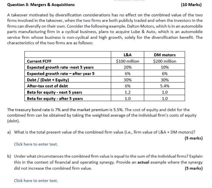 Solved Question 3: Mergers & Acquisitions (10 Marks) A | Chegg.com