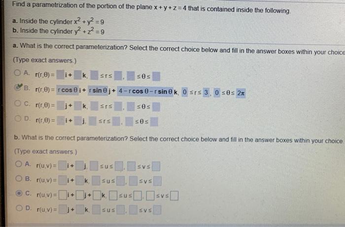 Solved Find a parametrization of the portion of the plane | Chegg.com