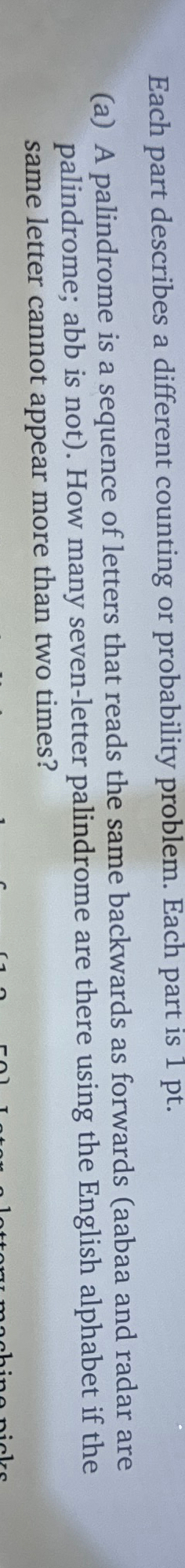 Solved Each part describes a different counting or | Chegg.com