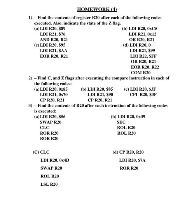 Solved HOMEWORK (4) 1) - Find the contents of register R20 | Chegg.com