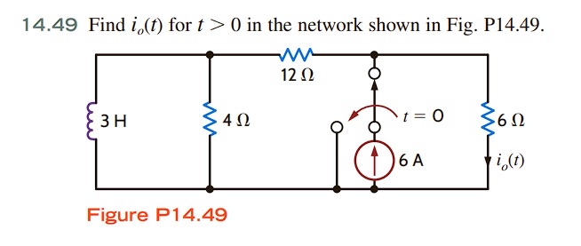 14.49 ﻿Find io(t) ﻿for t>0 ﻿in the network shown in | Chegg.com
