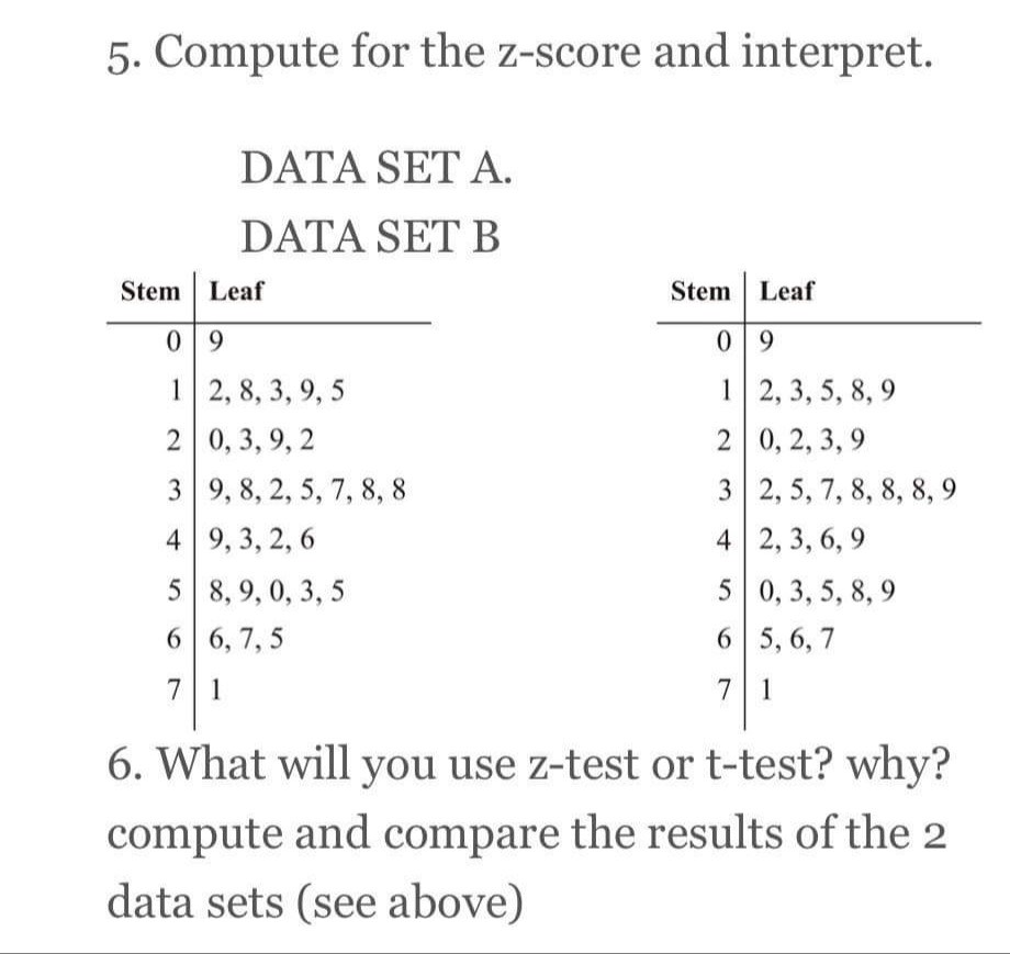 Solved 5. Compute for the z-score and interpret. DATA SET A. | Chegg.com