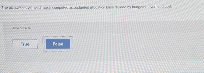 Solved The Plantwide Overhead Rate Is Computed As Budgeted