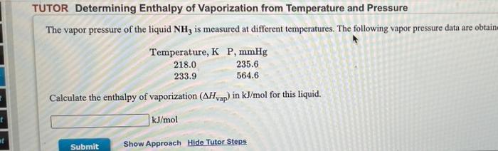 Solved TUTOR Determining Enthalpy of Vaporization from | Chegg.com