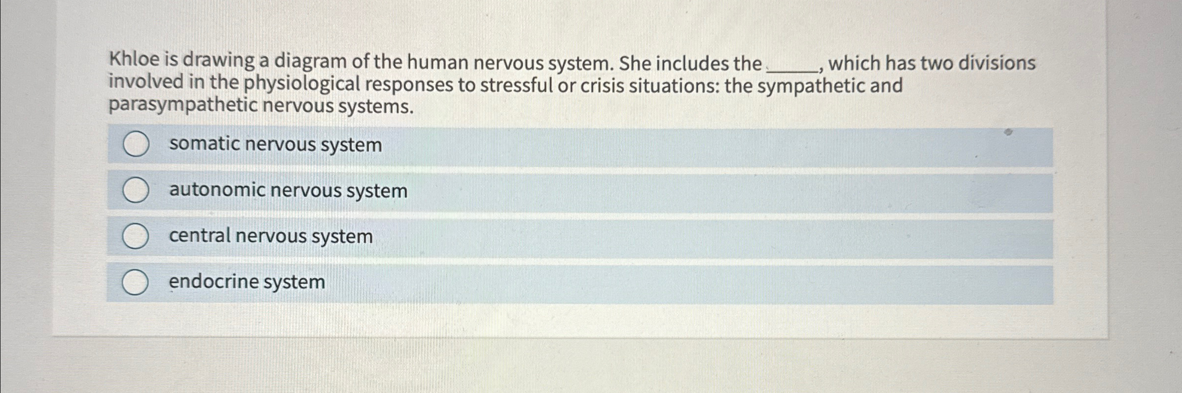Solved Khloe is drawing a diagram of the human nervous | Chegg.com