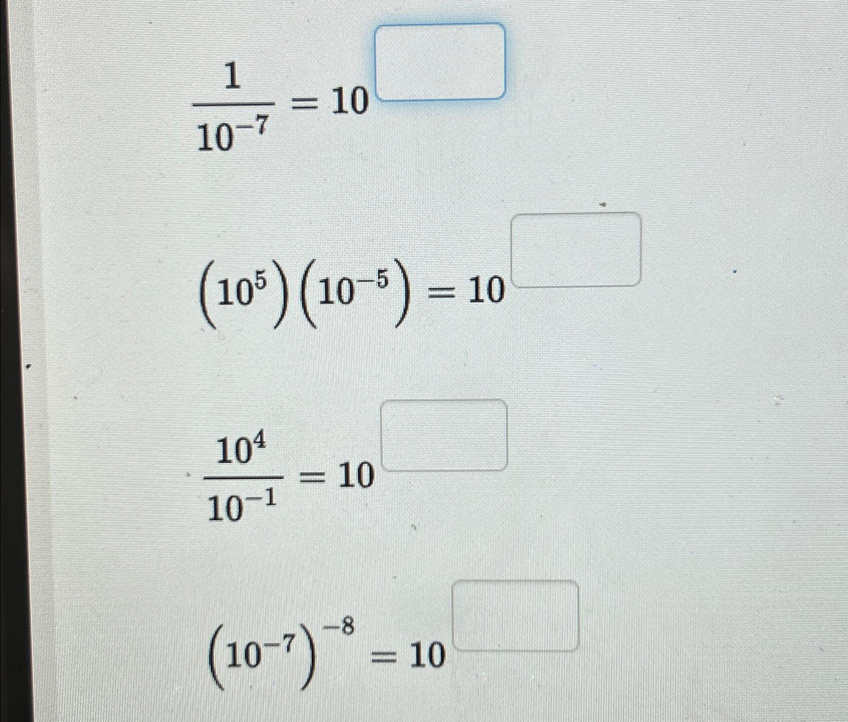Solved 110-7=10(105)(10-5)=1010410-1=10(10-7)-8=10 | Chegg.com
