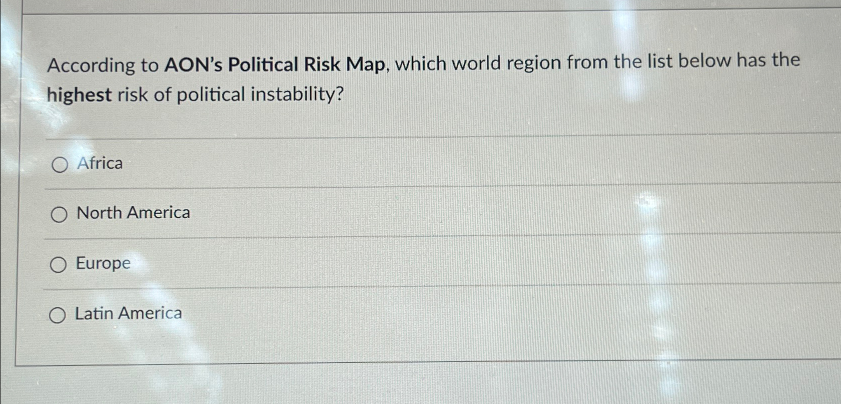 Solved According to AON's Political Risk Map, which world | Chegg.com