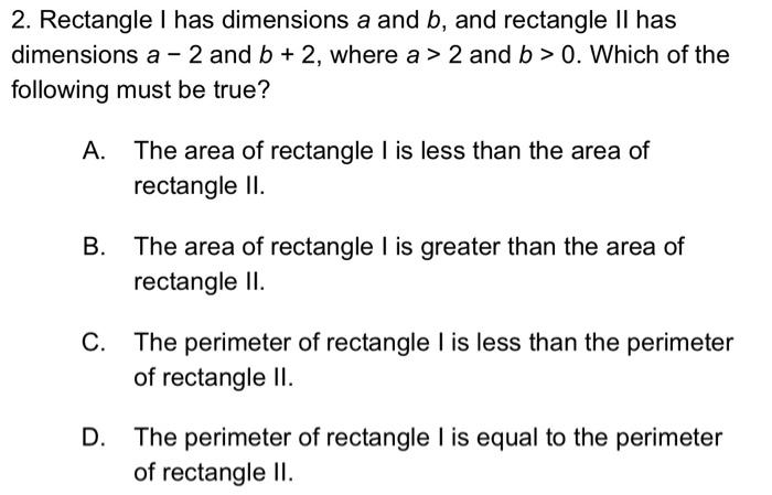 Solved 2. Rectangle I has dimensions a and b, and rectangle | Chegg.com