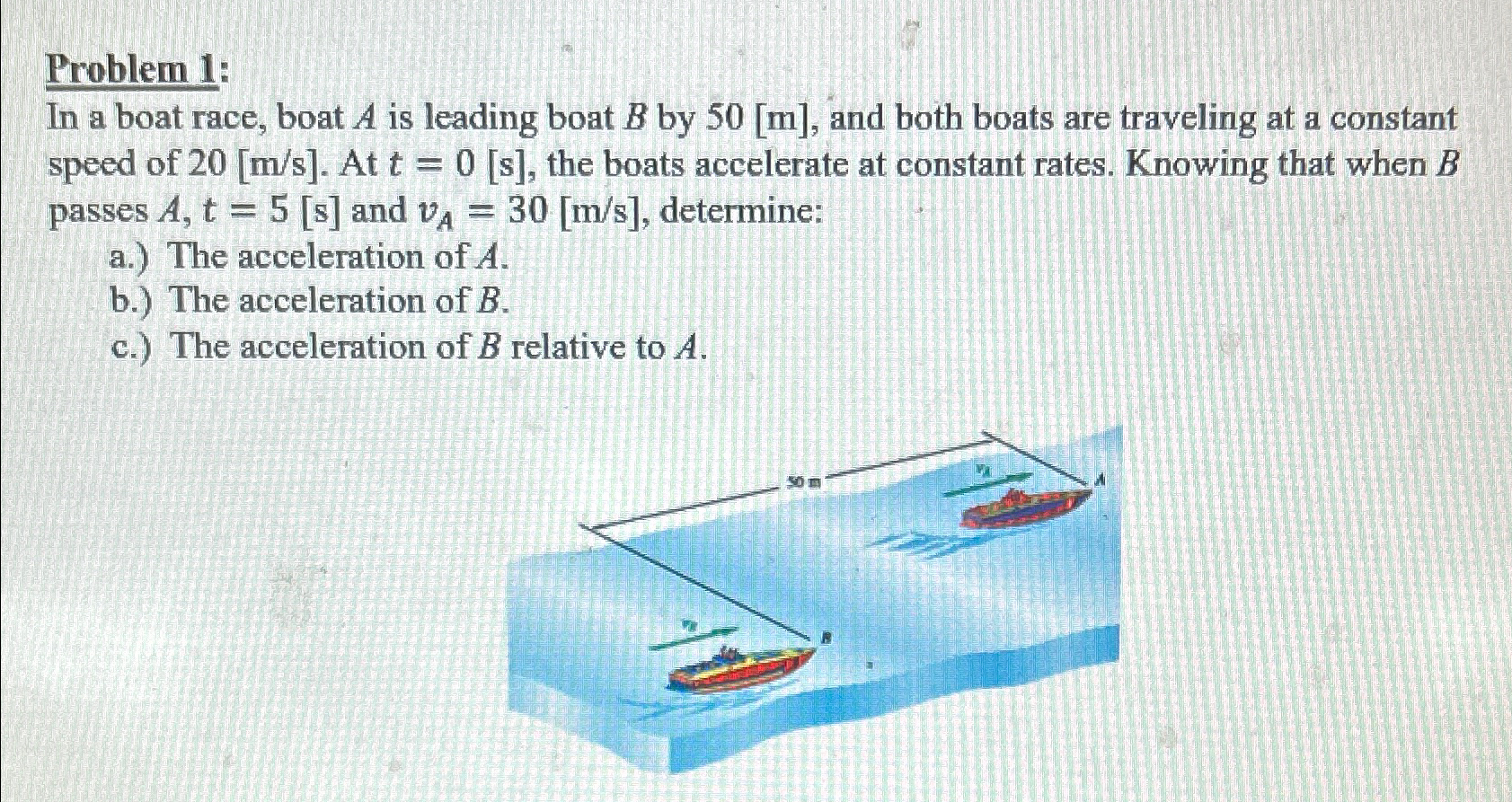 Solved Problem 1:In a boat race, boat A ﻿is leading boat B | Chegg.com