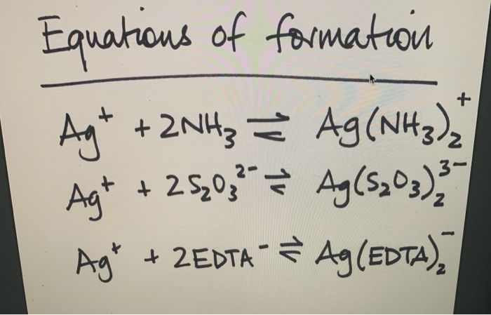 Solved Equations of formation Ag+ + 2NH3 Ag (NH3)₂ Ag (S203) | Chegg.com
