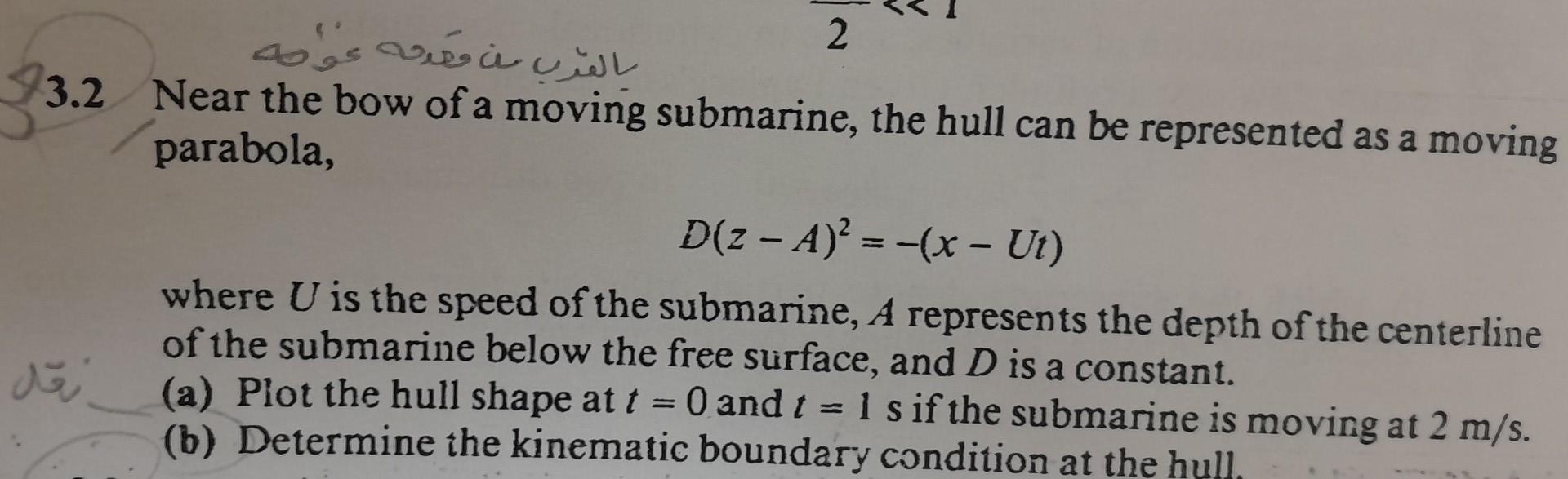 Solved 3.2 Near the bow of a moving submarine, the hull can | Chegg.com