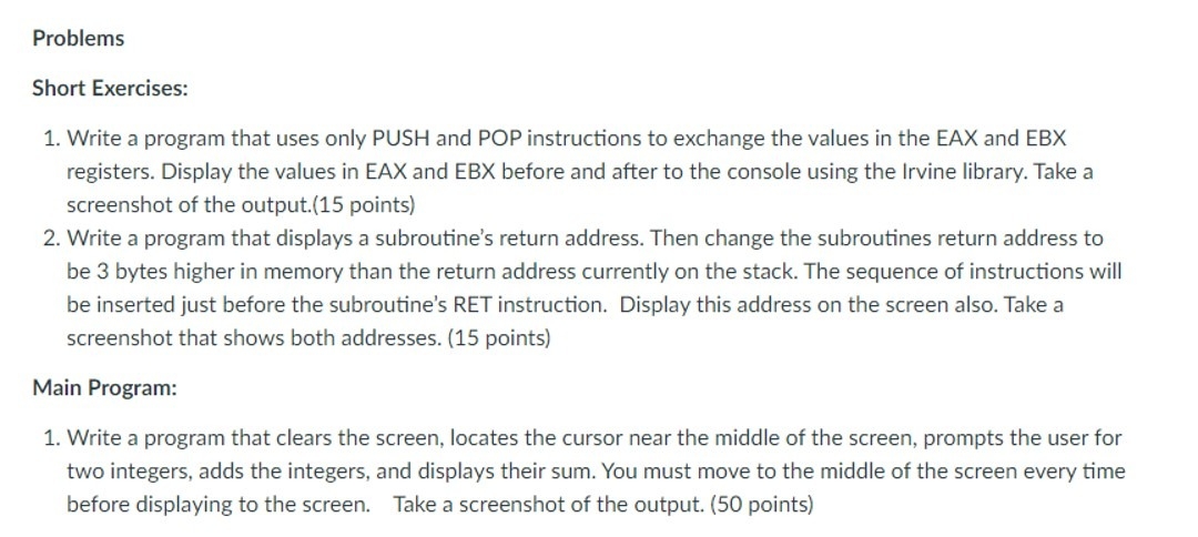 Solved ProblemsShort Exercises:Write a program that uses | Chegg.com
