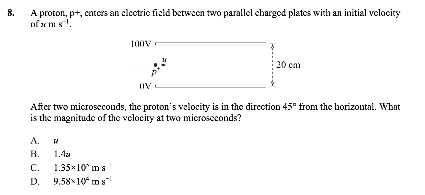 Solved A proton, p+, ﻿enters an electric field between two | Chegg.com