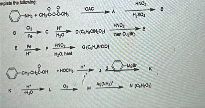 Solved ⇒−NH2+CH3C−O−C−CH3 OACH2SO4HNO3→A B | Chegg.com