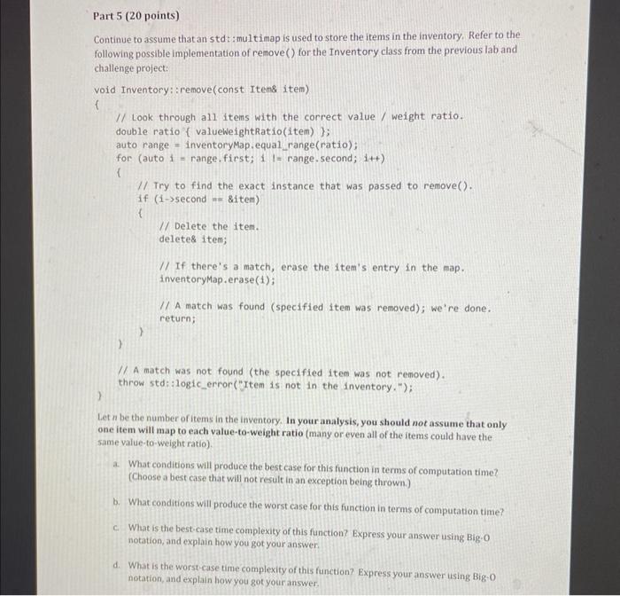Solved Part 5 (20 points) Continue to assume that an std: : | Chegg.com