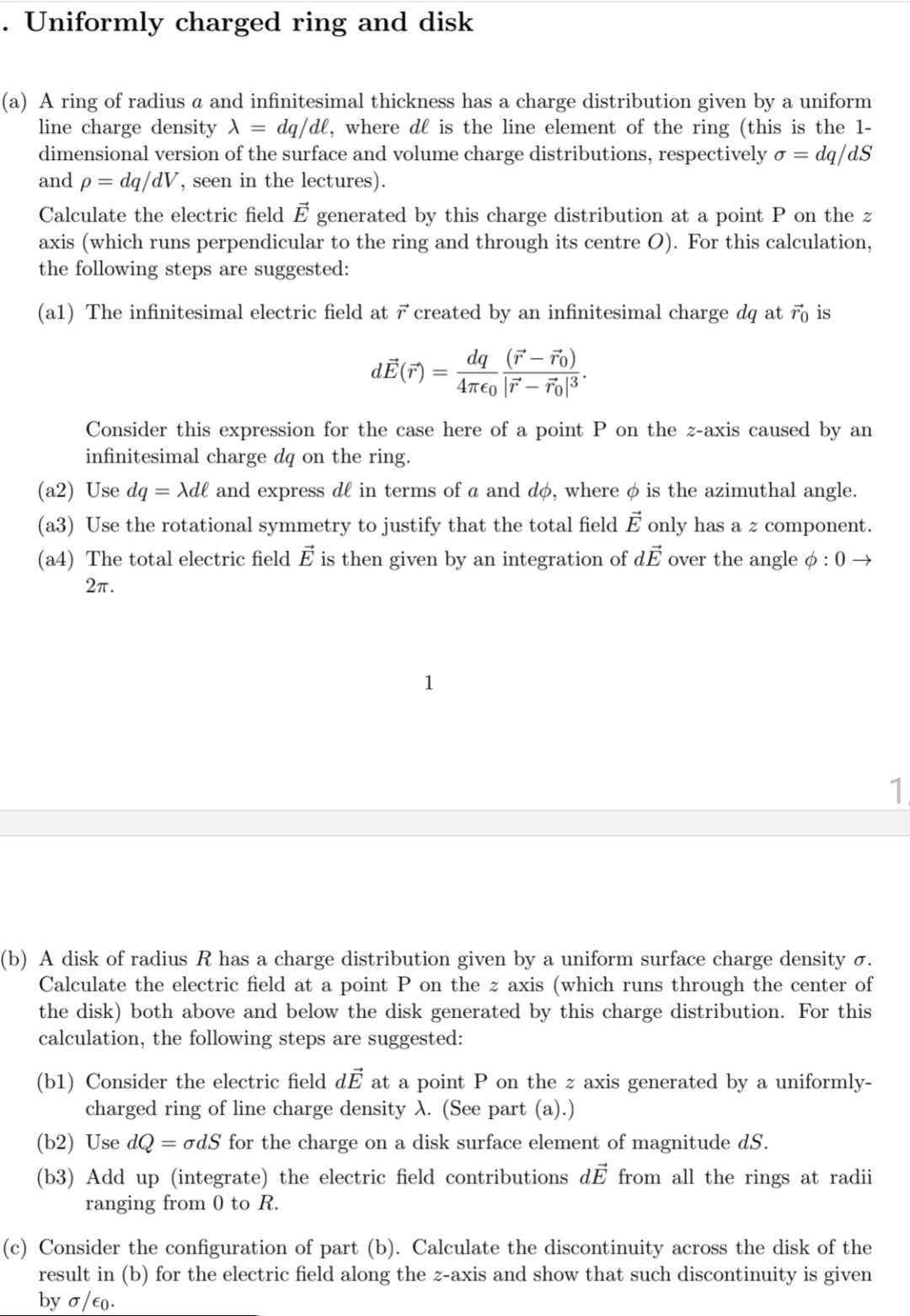 Uniformly charged ring and disk(a) ﻿A ring of | Chegg.com