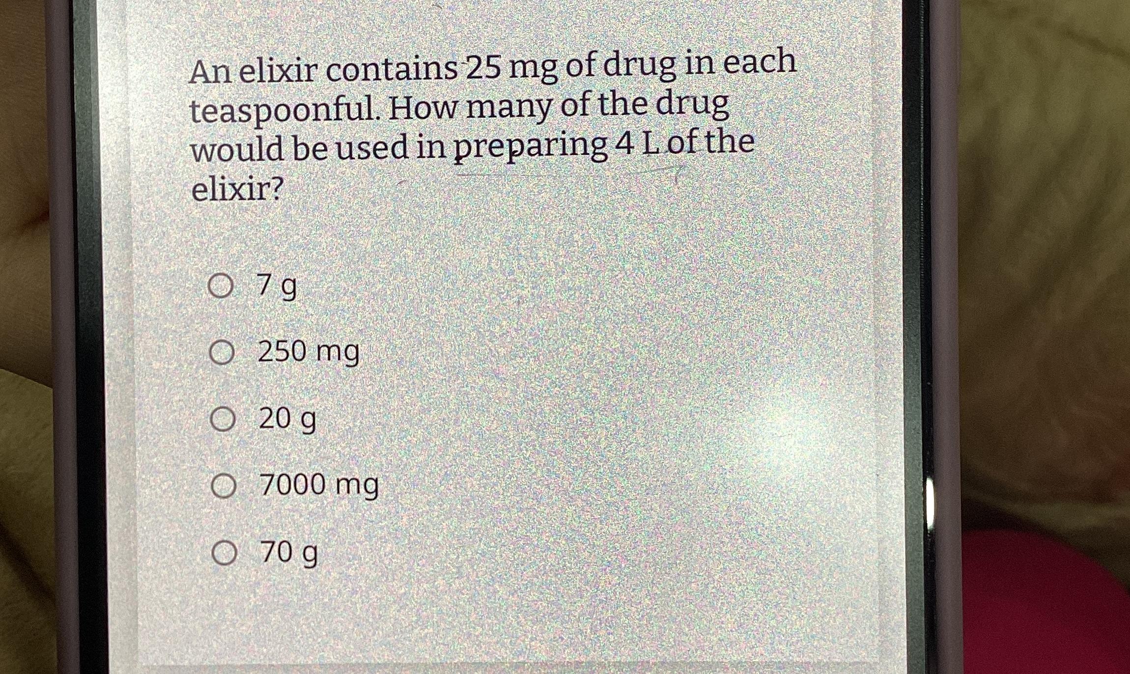 Solved An elixir contains 25mg ﻿of drug in each teaspoonful. | Chegg.com