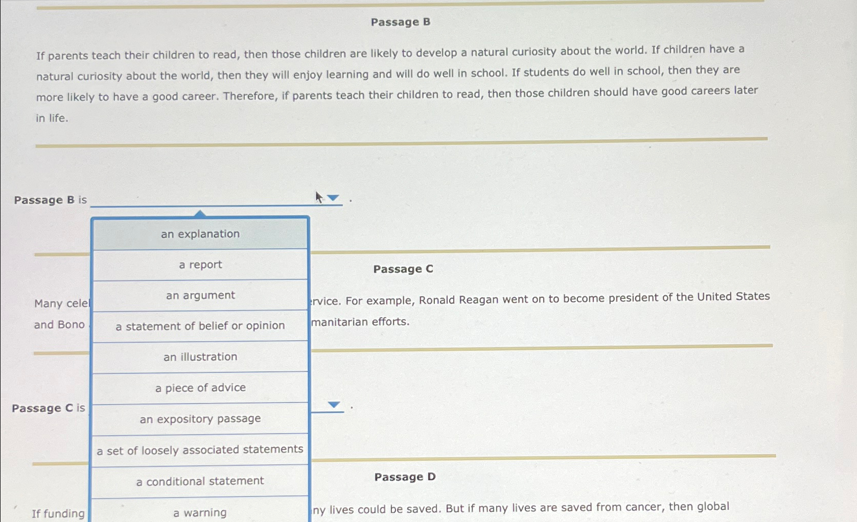 Solved Passage BIf parents teach their children to read, | Chegg.com