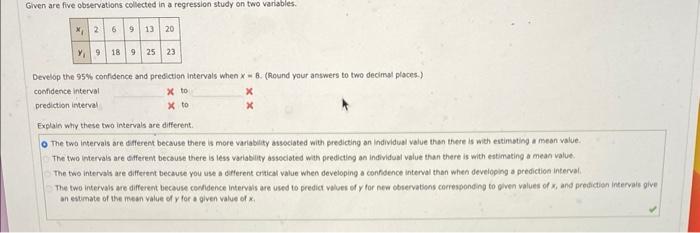 Solved Develop the 95% confidence and prediction intervals | Chegg.com