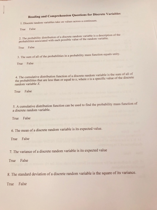 Solved Reading and Comprehension Questions for Discrete | Chegg.com
