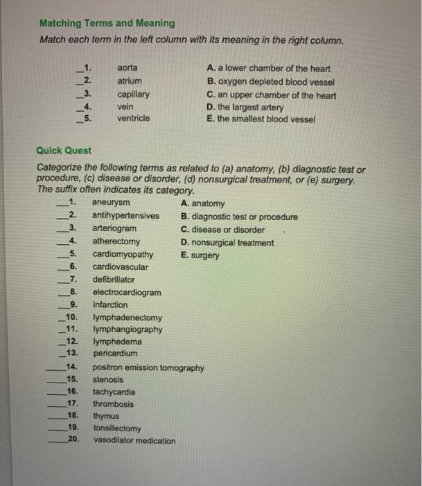 Solved Matching Terms and Meaning Match each term in the | Chegg.com