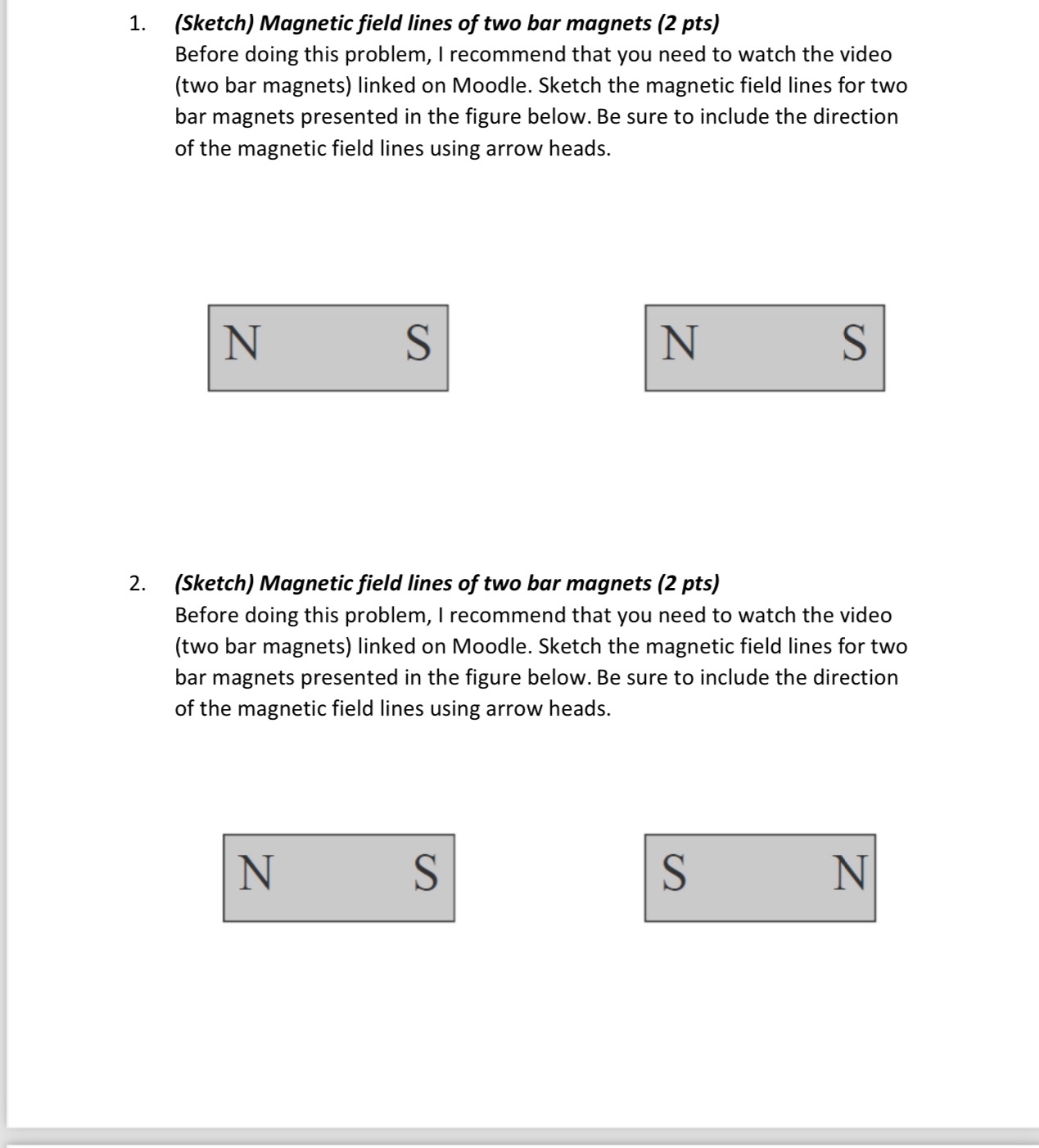 (Sketch) ﻿Magnetic field lines of two bar magnets (2 | Chegg.com