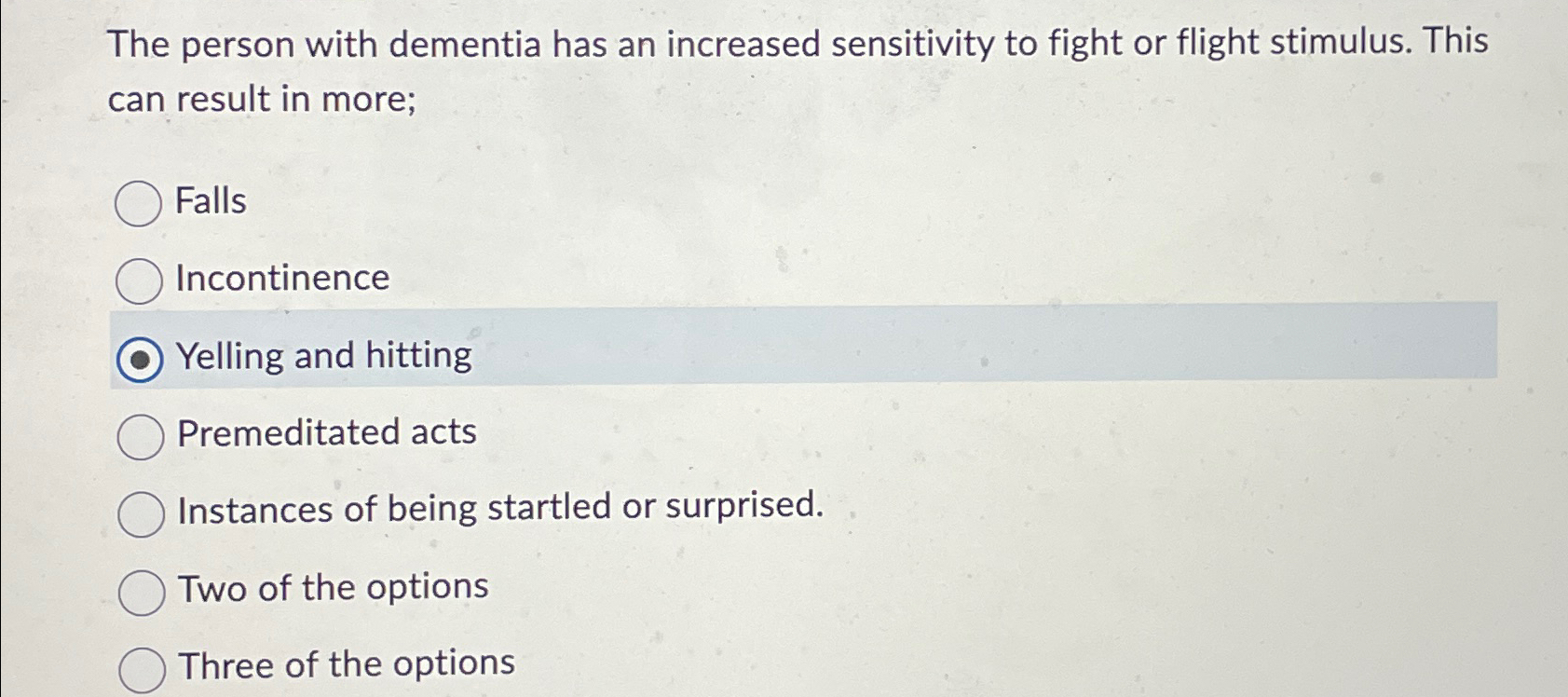 Solved The person with dementia has an increased sensitivity | Chegg.com