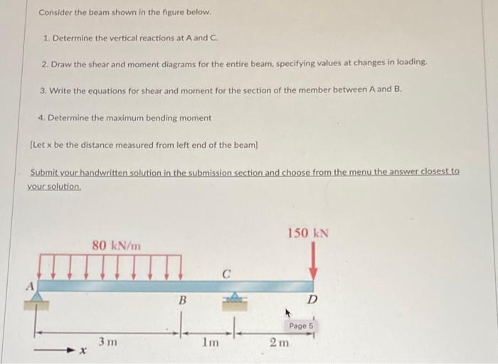 Solved Consider the beam shown in the figure below. A 1. | Chegg.com