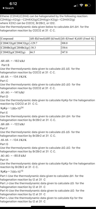 6:12 Search Ethene (C2H4)(C2H4) can be halogenated by | Chegg.com