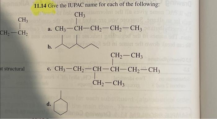 Solved consillA CH3 | CH₂ - CH₂ ht structural 11.14 Give the | Chegg.com