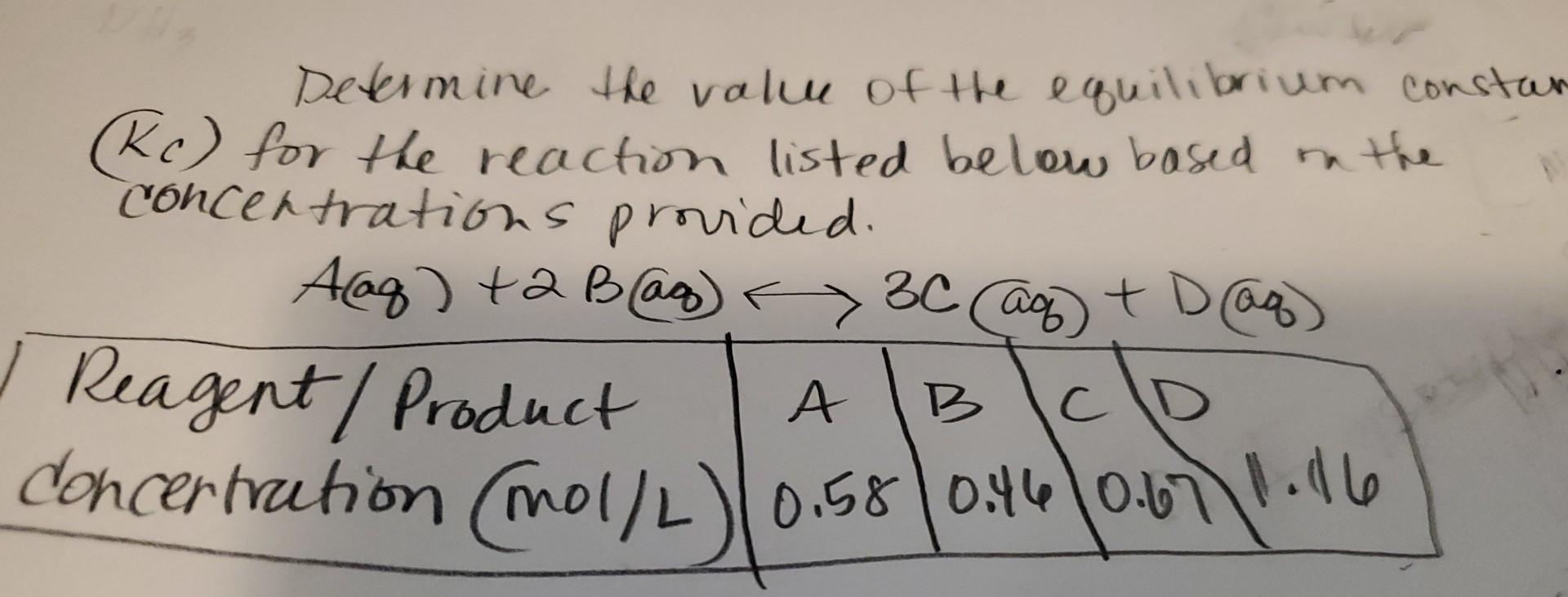 Solved Determine the value of the equilibrium constant (Kc) | Chegg.com