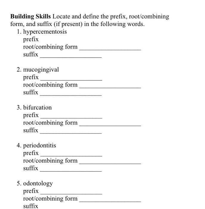Solved Building Skills Locate and define the prefix, | Chegg.com