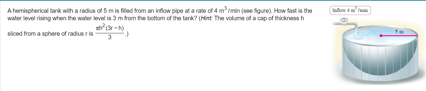 Solved A hemispherical tank with a radius of 5m ﻿is filled | Chegg.com