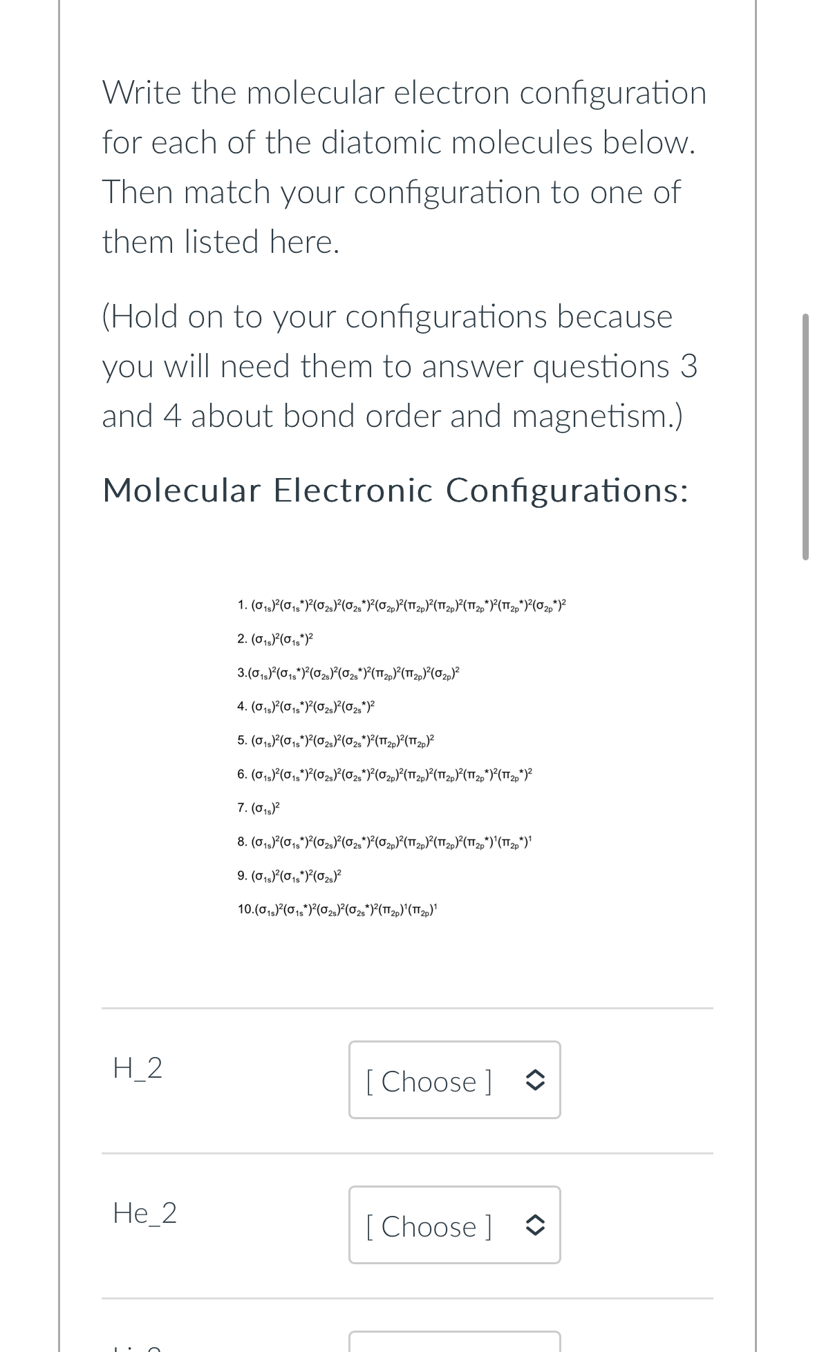 Solved Write the molecular electron configuration for each | Chegg.com